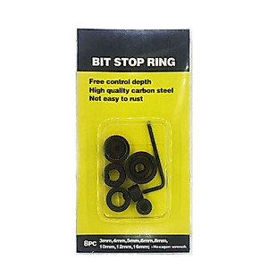 GDFYMI Drill Stop Bit Collar Set, Adjustable Drill Bit Depth Stop Collar Limit Ring with Allen Wrench, 1/8", 5/32", 3/16", 1/4", 5/16", 3/8", 1/2" and 5/8-Inch (9 Pcs, 3-16mm)