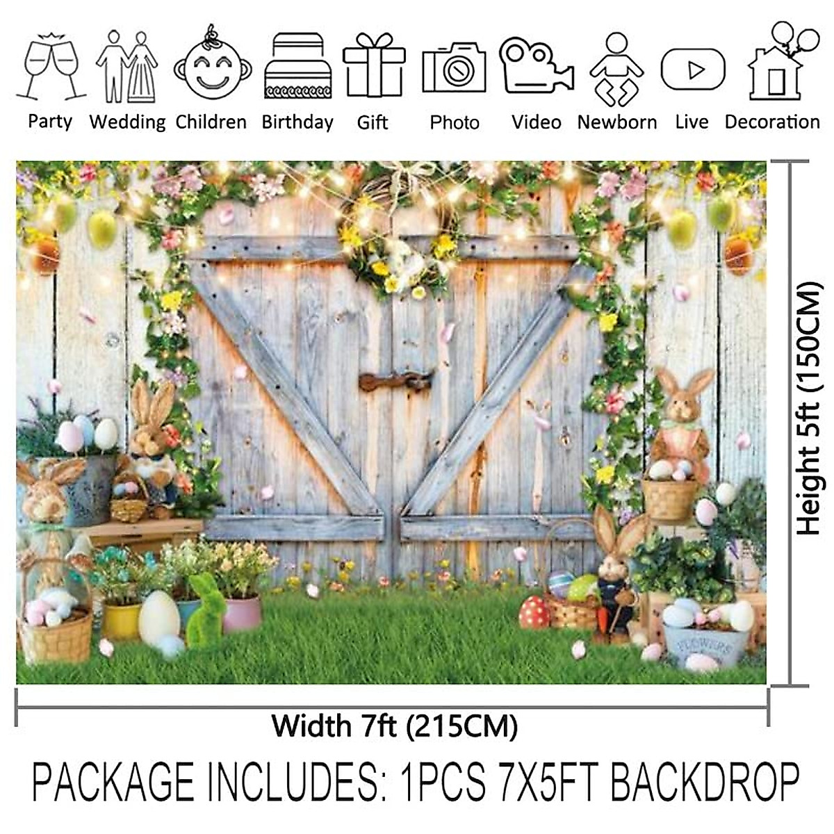 YCUCUEI 84x60inch Spring Easter Photography Backdrops Garden Floral Grass Rabbit Eggs Background Bunny Stand Photo Banner Tapestry Booth Props