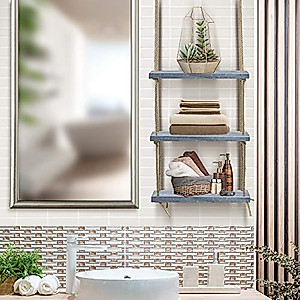 Sorbus Wood Hanging Shelf 3-Tier Rustic Wood Swing Storage Shelves Rope Organizer Rack, Floating Display Shelves (Grey)
