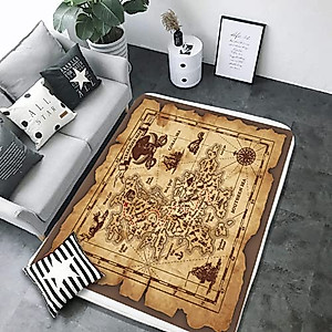 XYHH Area Rug Super Detailed Treasure Map Grungy Rustic Pirates Gold Secret Sea History Theme for Living Room Dining Bedroom playroom Parent-Child Game mat Study Office Decor LTH, White 2, 39x60in