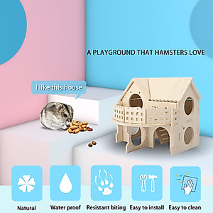 Hamster Forest Lookout Wood House Fun House Double-Decker Hut for Young Dwarf Gerbil Mouse Mice Rat Small Animals(Small Size Only for Small Hamster)