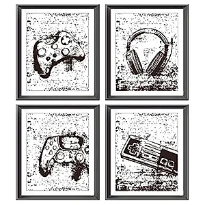 AEHIE Retro Video Game Gaming Poster Prints for Home Boys Room Playroom Decor,Black And White Video Game Decorations Prints Wall Art Unframed 4pcs 8x10inches,Gift for Gamer Boys Gaming Love
