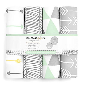 Changing Pad Cover – Premium Baby Changing Pad Covers 4 Pack – Boy or Girl Changing Pad Cover – Pure Cotton Machine Washable Grey and White Changing Table Cover – Diaper Changing Pad Cover Sheets