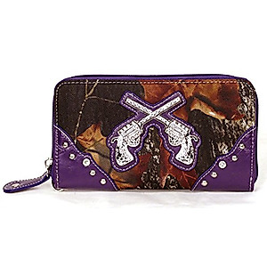 Western Crossed Guns Purse Camouflage Handbag Camo W Matching Wallet (Purple)