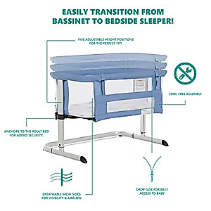 Dream On Me Daisy Bassinet and Bedside Sleeper, Lightweight and Portable Baby Bassinet, Adjustable Height Position, Easy to Fold and Carry Travel Bassinet- Carry Bag Included