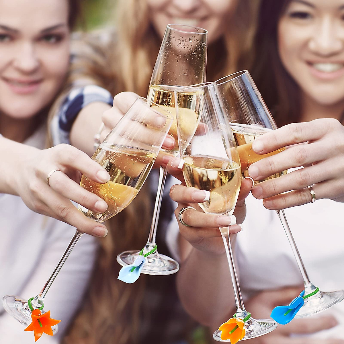 12 Pcs Floral Wine Charms Calla Lily Drink Markers Tulip Silicone Wine Marker for Identification Cocktail Martini Wine Wedding Bachelorette Party Glass Favors