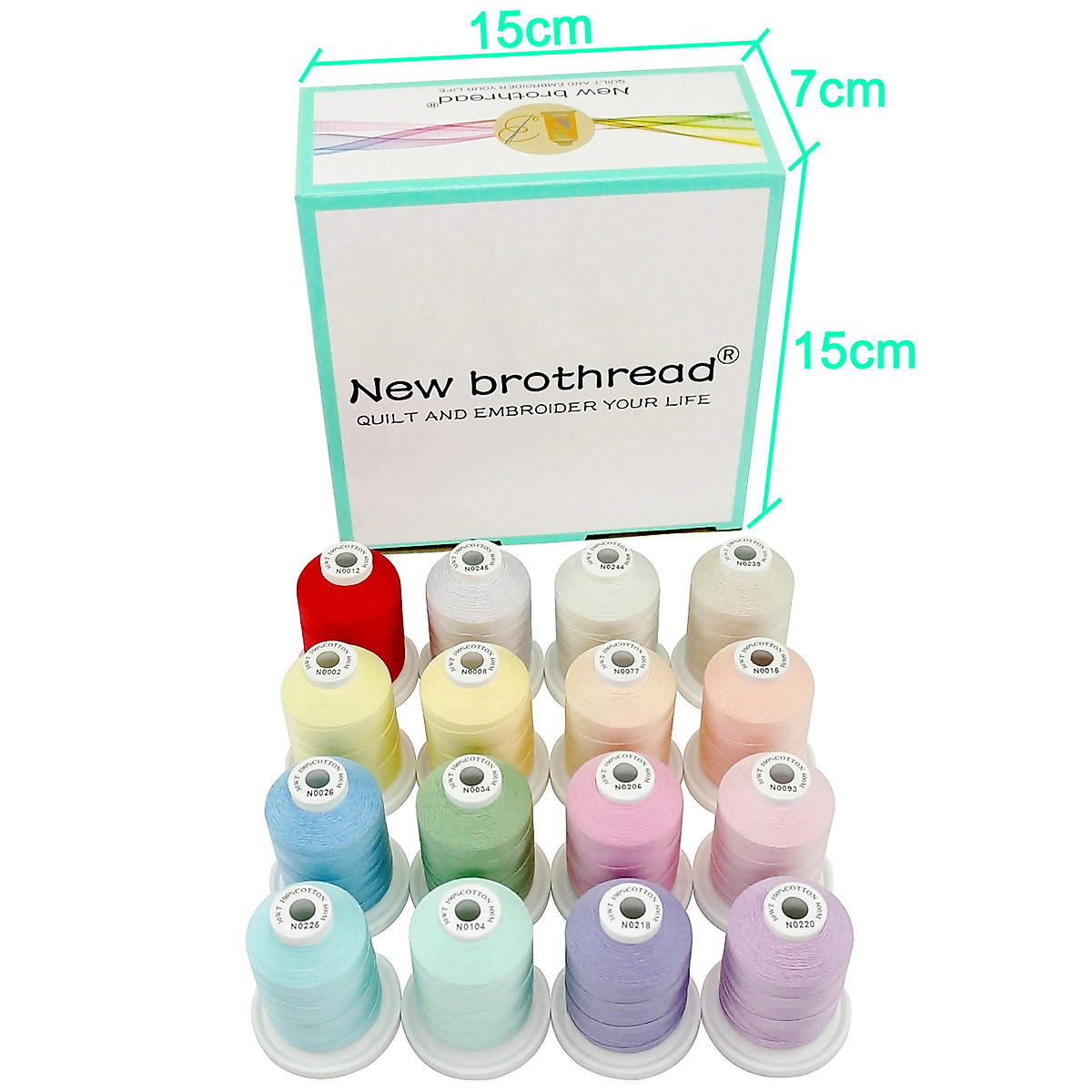 New brothread - 18 Options - Multi-Purpose 100% Mercerized Cotton Threads 50S/3 600M(660Y) Each Spool for Quilting, Serger, Sewing and Embroidery - 16 Pastel Colors