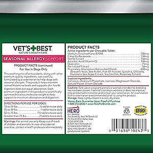 Vet’s Best Seasonal Allergy Relief | Dog Allergy Supplement | Relief from Dry or Itchy Skin | 60 Chewable Tablets