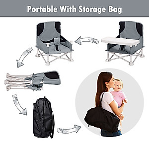 VEEYOO Travel Booster Seat with Tray, Portable Baby Booster Chair Folding Baby Chair for Dining Table, Foldable Baby Seat Pop Up Chair for Dining, Camping, Park, Beach