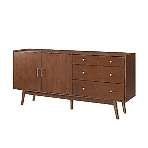 Walker Edison Mid-Century Modern Wood Kitchen Buffet Sideboard Entryway Serving Storage Cabinet Doors-Dining Room Console, 70 Inch, Walnut