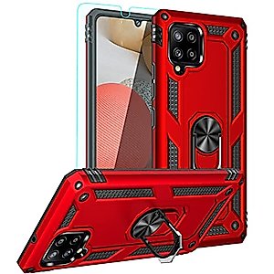 YZOK for Galaxy A42 5G Case,Samsung A42 5G Case,with HD Screen Protector,[Military Grade] Ring Car Mount Kickstand Hybrid Hard PC Soft TPU Shockproof Protective Case for Samsung Galaxy A42 5G (Red)