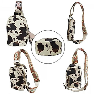 WeoTca Sling Bag for Women Crossbody Bags Multipurpose Chest Bags PU Leather Satchel（Cow pattern