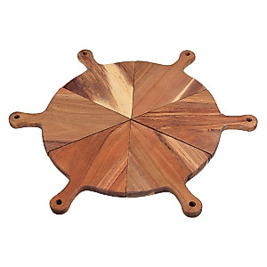 12 Inches Round Bamboo Pizza Plate Set, 6 pcs 6 Inches Bamboo Triangle Pizza Pie Plates, Round Dish Platter Stack-able Wooden Pizza Plate Bamboo Board Set