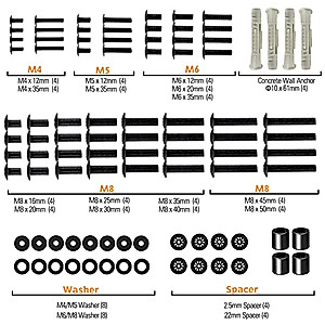 ELIVED Universal TV Mounting Hardware Kit, Fits TVs up to 80 Inch, Includes M4 M5 M6 M8 Screws, Washers, Spacers and Concrete Wall Anchors, Compatible for Most Flat/Curved TV/Monitor Mount. YD1013