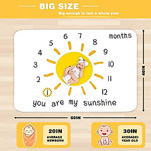 Baby Milestone Blanket - Cute Sun Design Monthly Milestone Blanket for Baby Boy and Girl, Soft and Thick Flannel, Large Size, 60"X40"