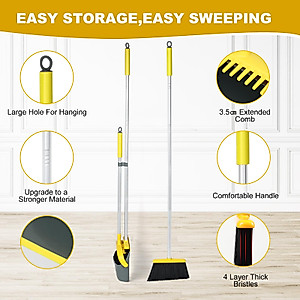 Dirty Fox Broom and Dustpan Set with 54 Inch Long Handle - Perfect Dust Pan and Brush Combo for Home Efficient Cleaning (Yellow and Grey)