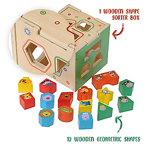 Wooden Kids Baby Activity Cube - Boys Gift Set | 1,2 Year Old Boy Gifts Toys | Developmental Toddler Educational Learning Boy Toys 12-18 Months |Shape Sorter for Birthday