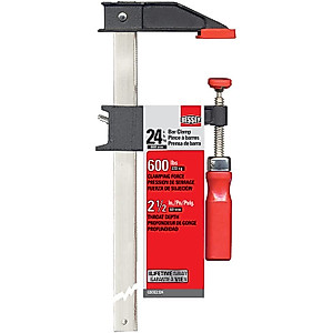Bessey Clutch Style Bar Clamps - 24 In 600 lb - GSCC2.524- Woodworking Clamps with Ergonomic Handle, Non-Marring Pads, Durable Cast-Iron Jaws & Serrated Rail for Carpentry & Cabinetry