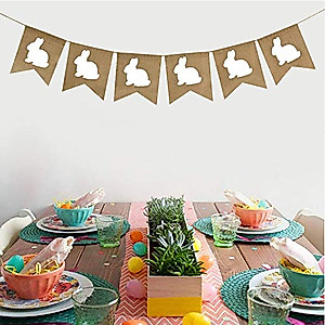 Partyprops Rabbit Burlap Garland | Bunny Burlap Garland | Rustic Easter Decorations | White Rabbits Banner