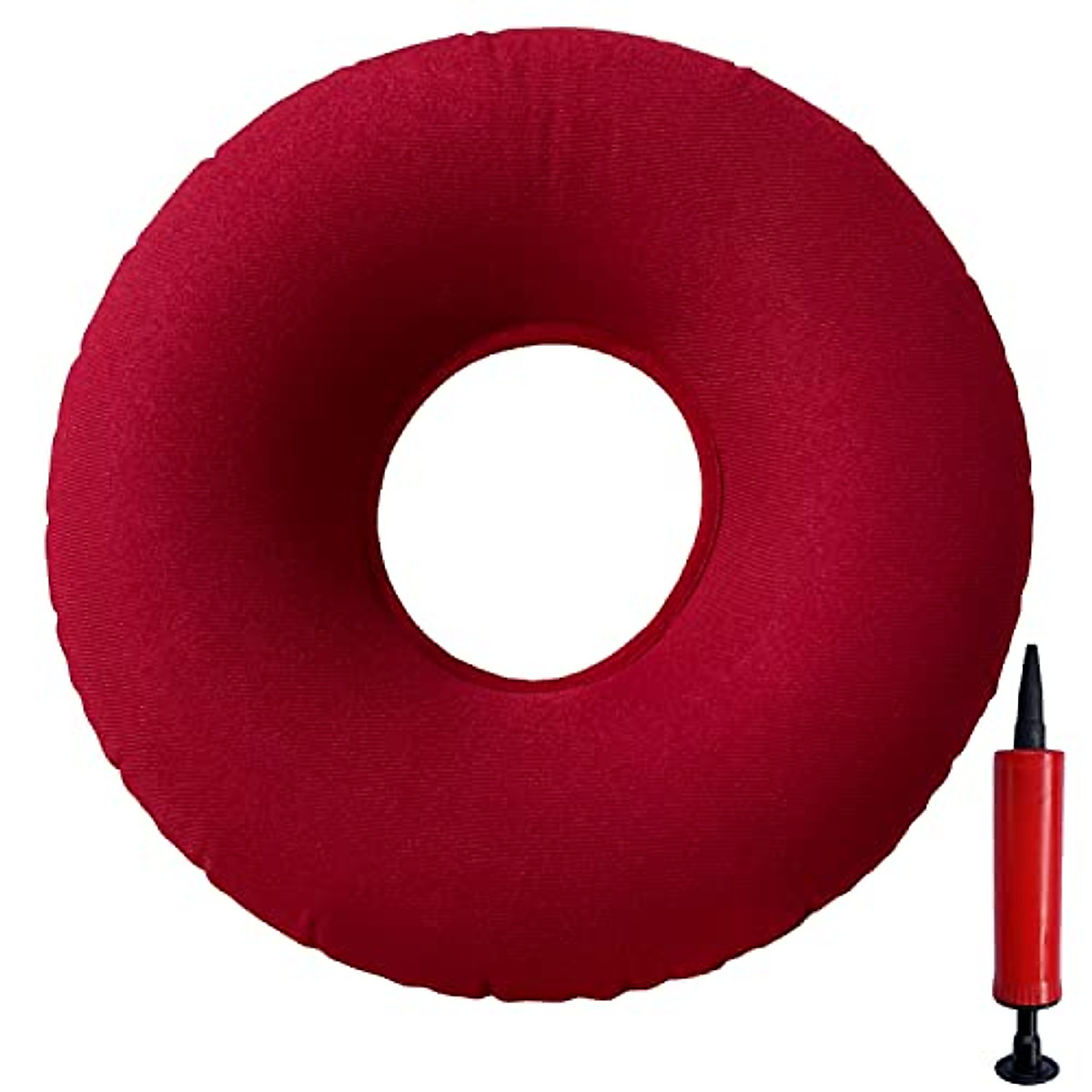 Shineyid Donut Pillow for Tailbone Pain, Inflatable Donut Cushion Seat with A Pump, Hemorrhoid Seat Cushion, Round Wheelchairs Seat Cushion for Office Chair, Car or Home (15" Red)