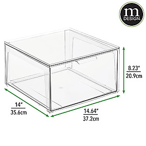 mDesign Plastic Stackable Kitchen Storage Organizer Bin Containers with Front Pull Drawer for Cabinet, Pantry, Fridge, Freezer, Shelf, Refrigerator Organization - Lumiere Collection - Clear