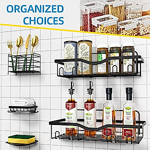 Upalled 5 Pack Shower Caddy, Strong Adhesive Shower Organizer Shelf with Hooks. Rustproof Wall-Mounted Shower Shelves for Kitchen, Dorm and Bathroom Organizer. No Drilling (Black)