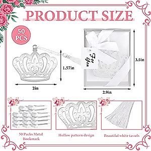 50 Pcs Crown Design Bookmark for Girls Quinceanera Gift Bookmark Crown Princess Metal Bookmark Book Lover Silver Quinceanera Favors with Gift Boxes for Fifteen Birthday Wedding Bridal Shower Women