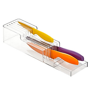 mDesign 2-Tier Plastic In-Drawer Knife Block - Storage and Organizer for Knives - Holds Up To 12 Knives - For Kitchen Drawers - Clear