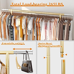 Raybee Clothes Rack 77" W Heavy Duty Clothing Rack Gold Clothing Rack with Wheels Clothes Racks for Hanging Clothes Heavy Duty Metal Rolling Garment Rack Industrial Clothing Rack 77''W×66''H×24''D