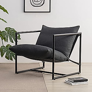 ZINUS Aidan Sling Accent Chair / Metal Framed Armchair with Shredded Foam Cushioning, Dark Grey