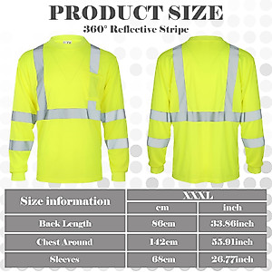 Amylove 4 Pcs Long Sleeve Reflective Safety T Shirt High Visibility Safety Shirts with Reflective Strips Men Women (Yellow,L)