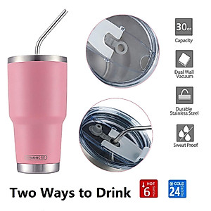 DYNAMIC SE 30oz Tumbler Double Wall Stainless Steel Vacuum Insulated Travel Mug with Splash-Proof Lid Metal Straw and Brush (Pink)