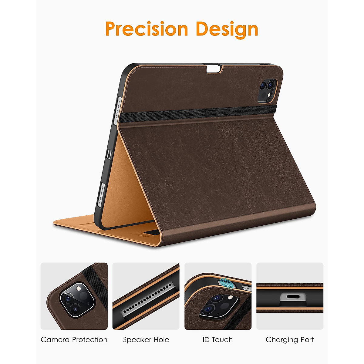 DTTO for iPad Pro 12.9 6th / 5th / 4th / 3rd Generation Case 2022/2021/2020/2018, Leather Folio Stand Cover with Built-in Apple Pencil Holder -Auto Wake/Sleep and Multi Viewing Angles, Dark Brown