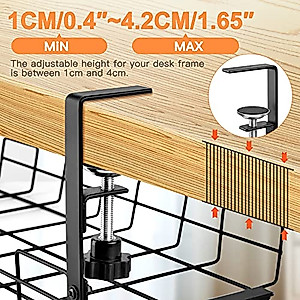 No Drill Under Desk Cable Management Tray, 2 Pack Cable Management Clamp to Desk Cable Rack Under Desk Cord Organizer, Sturdy Metal Cable Tray Basket for Office and Home Standing Desk