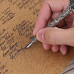 Feather Quill Pen and Ink Set, Vintage Feather Dip Ink Pen Set Antique Dip Feather Pen Set Calligraphy Pen Set Writing Quill Ink Dip Pen with Ink Bottle, Pen Nib Base (without ink) (Red)