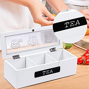 Tea Bag Organizer,White Wood 3 Compartment Tea Bag Organizer,Tea Holder Organizer,Tea Box Storage Box,Tea Box Organizer for Organizer and Display Tea Bags