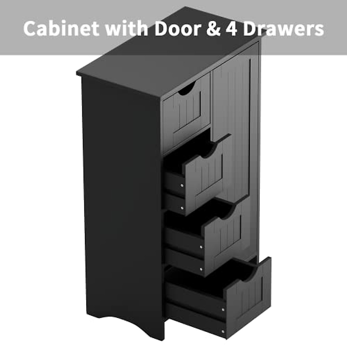 YESHOMY Bathroom Storage Cabinet, Side Free Standing Organizer with Large Space and Adjustable Shelves, Home Office Furniture for Multifunction in Living Room, Hallway, Kitchen, Bedroom, Black