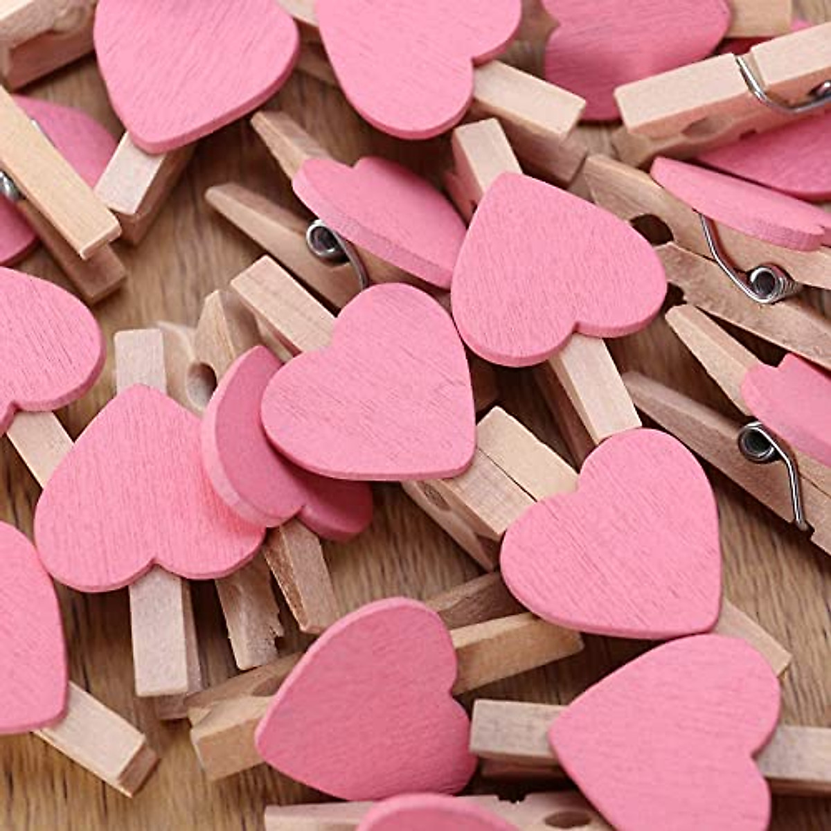 AKOAK 50 Pcs Color Wood Clothespin, Mini Natural Heart-Shaped Wood Craft Clip, Photo DIY, Christmas/Wedding/School Arts and Crafts/Home Decor Photo Clip