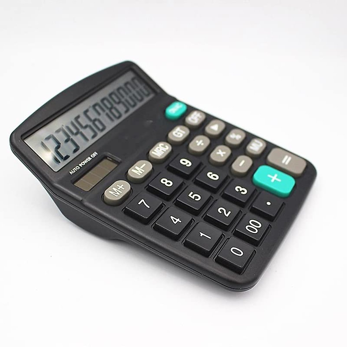 MJWDP 12 Digit Desk Calculator Large Buttons Financial Business Accounting Tool Black Color Big Size Solar and Battery Power