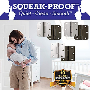 Hardware Essentials 854323 Smooth Corner Squeak-Proof Door Hinges, 3-1/2 inch, 3-1/2", Satin Nickel, 3 Pieces