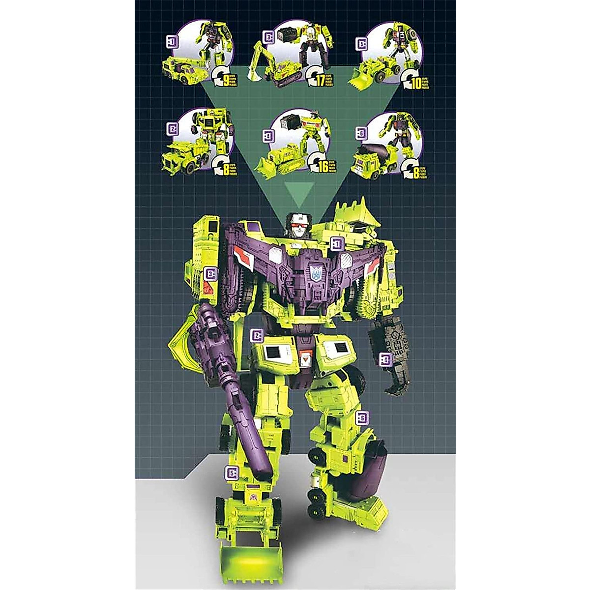 Transformer Hercules Toy Destruction Transformer 6 Fit Transformer Engineering Truck Crane Bulldozer Forklift Mixer Combination Toy KO Robot 11.8 Inches