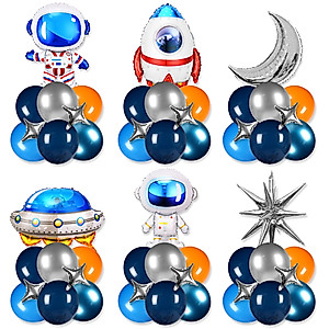 Space Balloons Outer Space Party Decorations Astronaut Rocket Spaceship Balloons Blue Orange Silver Balloons For UFO Space Birthday Party Solar System Galaxy Planet Decorations Supplies (Orange)