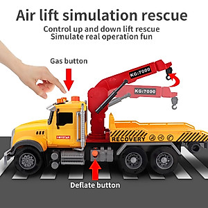 Dwi Dowellin Kids Toys for 3 4 5 6 7 Years Old Boys, 15" Large Tow Truck Toy,Friction Powered Transport Truck Crane Toy with Lights and Sounds,with Roadster,Toddlers Gifts