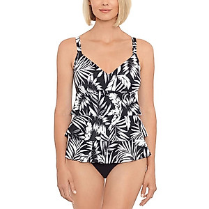 Swim Solutions Women's Triple-Tier Tummy-Control Fauxkini One-Piece Swimsuit (Black/White, 16)