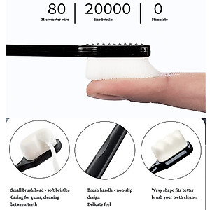 lkujiop Nordic-Inspired Premium Nano Toothbrush, Adult Extra Soft Toothbrush with 20000 Soft Bristles, Micro Nano Toothbrushes for Protect Sensitive Gums and Teeth (Black+White-Flat Head)