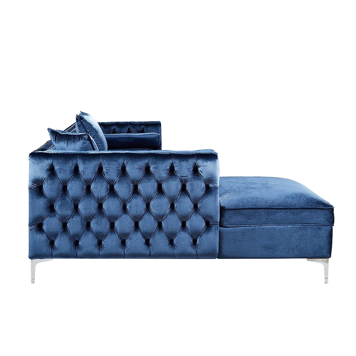 Inspired Home Navy Chaise Sectional Sofa - Design: Giovanni | 115" Left Facing | Velvet | Storage | Metal Legs | Tufted Design