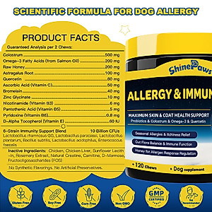 Dog Allergy Relief, Itch Relief for Dogs, Colostrum, Probiotics for Dogs Support Immunity, Omega3, Honey for Dry & Itchy Skin Relief, Seasonal Allergy, Pawlicking, Hot Spot Treatment, 115 Immune Bites