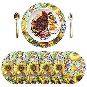 Sunflowers Pumpkins Placemats Washable Round Placemats for Dining Table Place Mats Table Mats for Kitchen Woven Placemats for Dining Room Home Kitchen Indoor Outdoor Placemats Mat