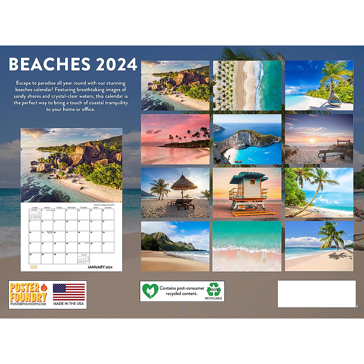 Beach Calendar 2025 Tropical Beaches Ocean Island Seaside Scenes Monthly Wall Calender 12 Month