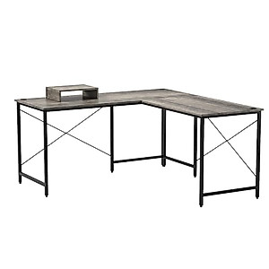 Bestier L Shaped Desk 95.2 Inch 2 Person Long Desk or Reversible Corner Computer Desk for Home Office Large Craft Table U Shaped Gaming Workstation with Monitor Stand & 3 Cable Holes, Gray